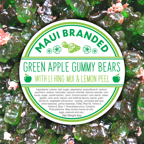 Green Apple Gummy Bears w/ Lihing-Lemon Peel 6oz. – MAUI CRISPS
