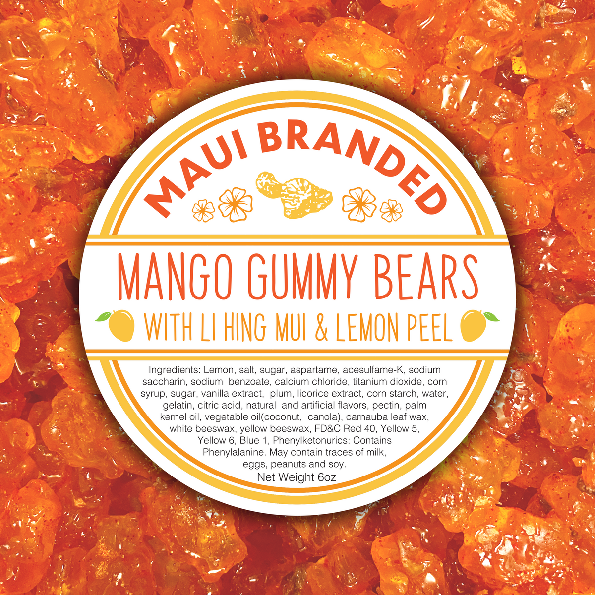 Mango Gummy Bears w/ Lihing-Lemon Peel 6oz. – MAUI CRISPS